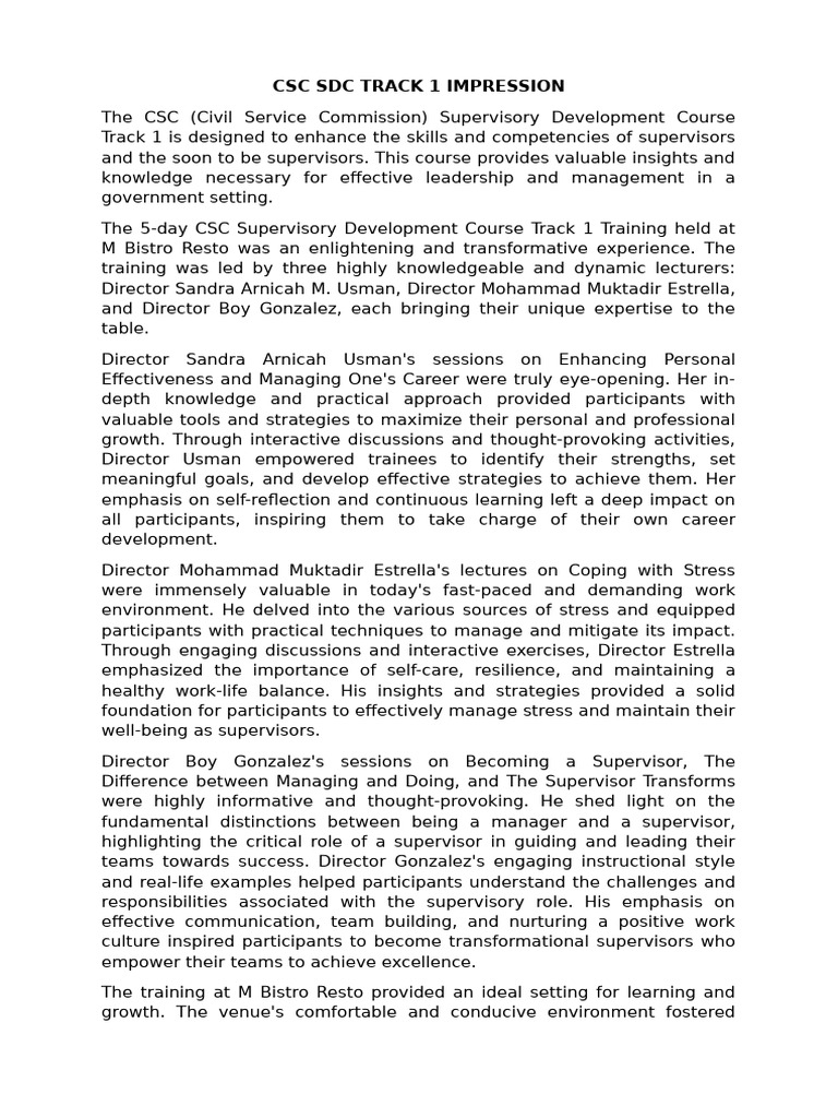 CSC SDC Track 1 Impression | PDF