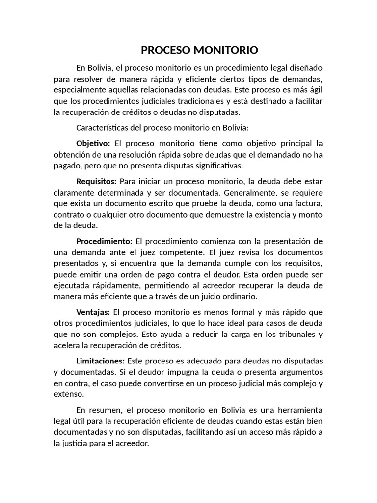 Proceso Monitorio Concepto | PDF