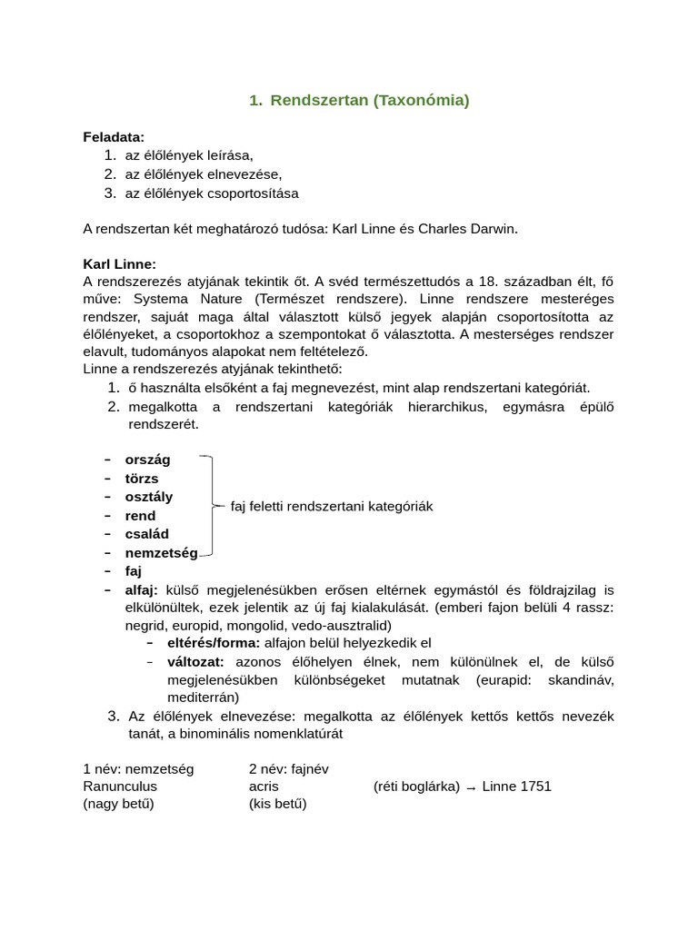 Rendszertan Taxonomia | PDF