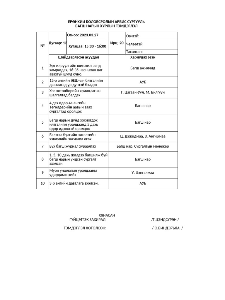 Хурлын тэмдэглэл №13. 03.27 | PDF