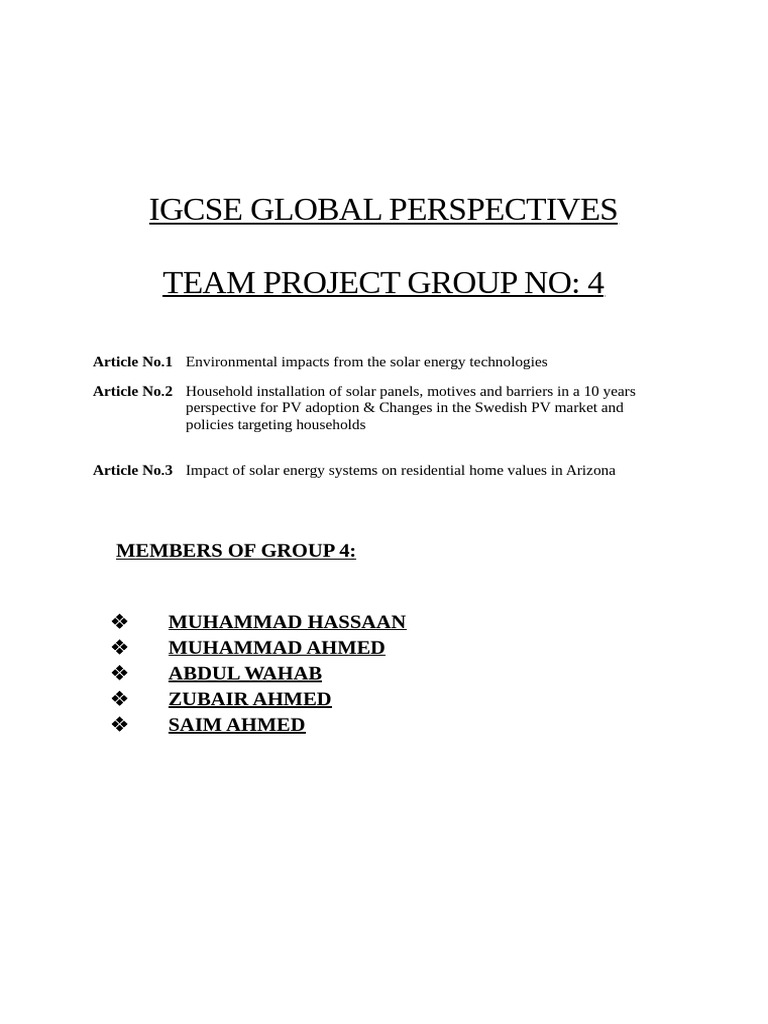 Igcse Global Perspectives-Article No.1 | PDF