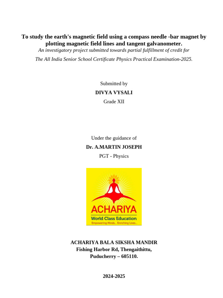 To Study The Earth's Magnetic Field Using A Compass Needle - Bar Magnet ...