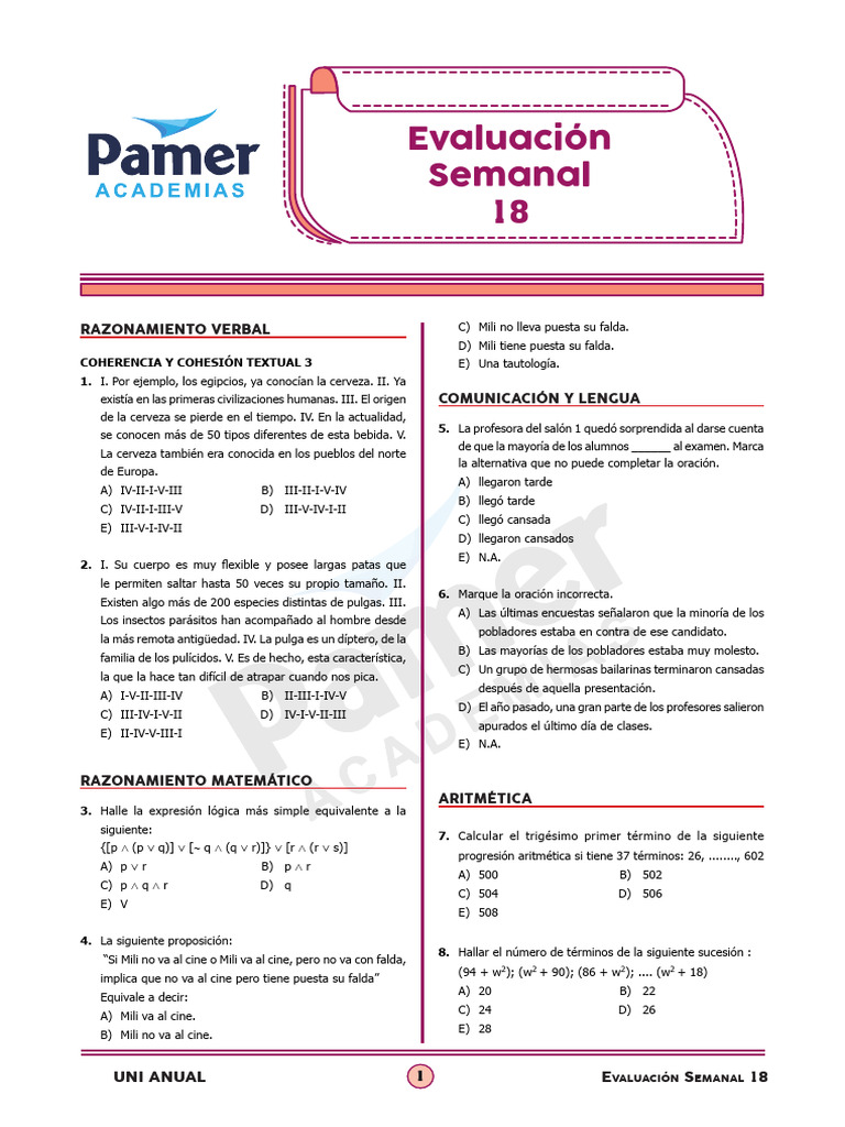 Evaluación Semanal 18 | PDF