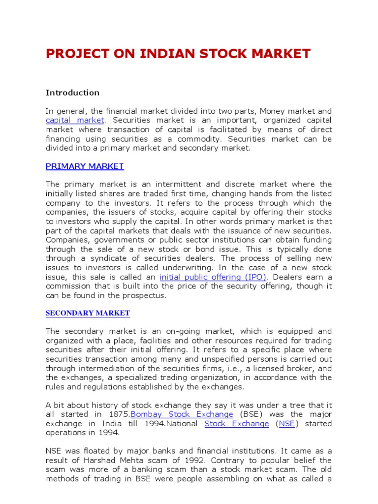 Overview of Indian Stock Market Project | PDF | Short (Finance ...