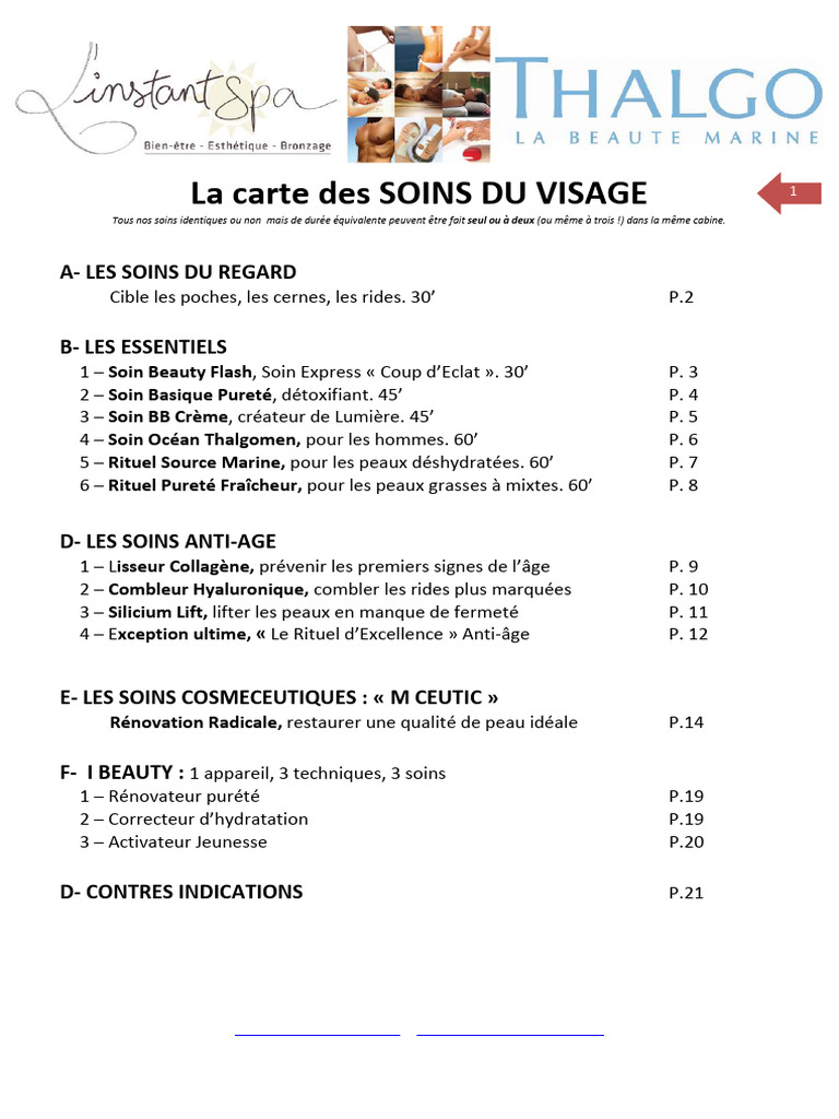 Instant-Spa-Carte-Soins-Visage PDF Scribd | PDF
