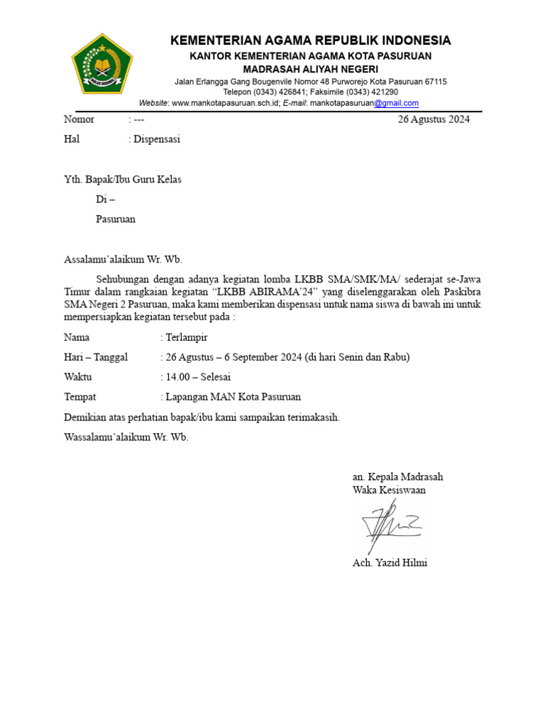 SURAT DISPEN LOMBA PASKIB | PDF