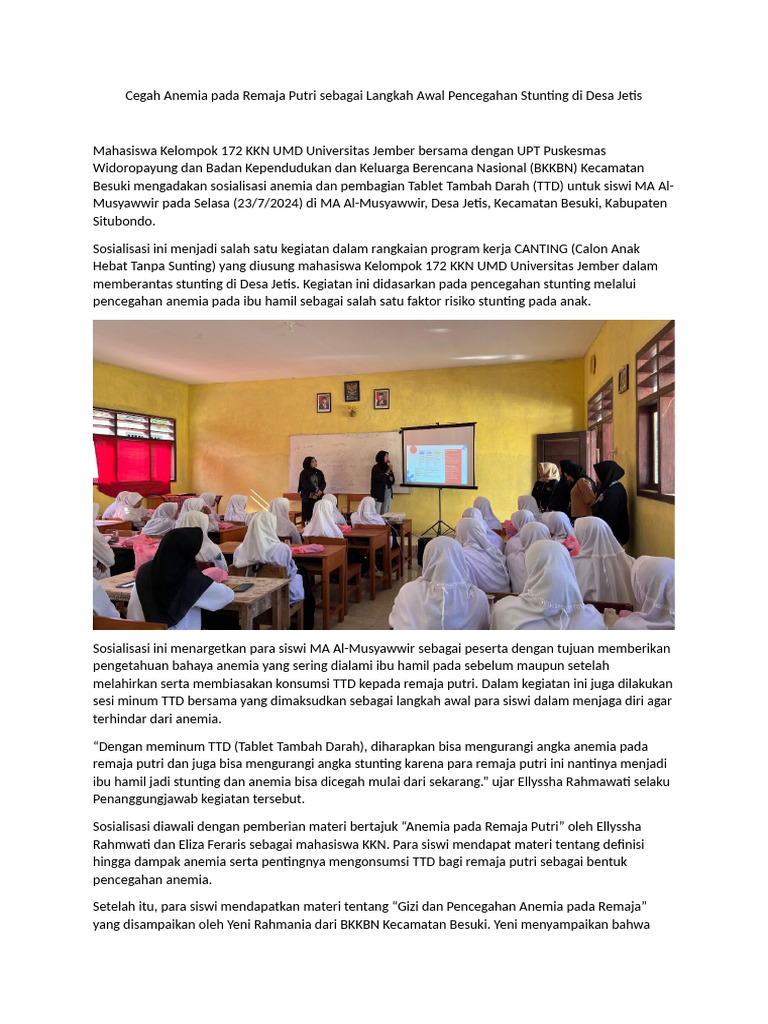 Berita Sosialisasi Anemia Dan TTD | PDF