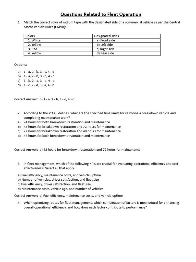 Questions Related to Fleet Operation | PDF