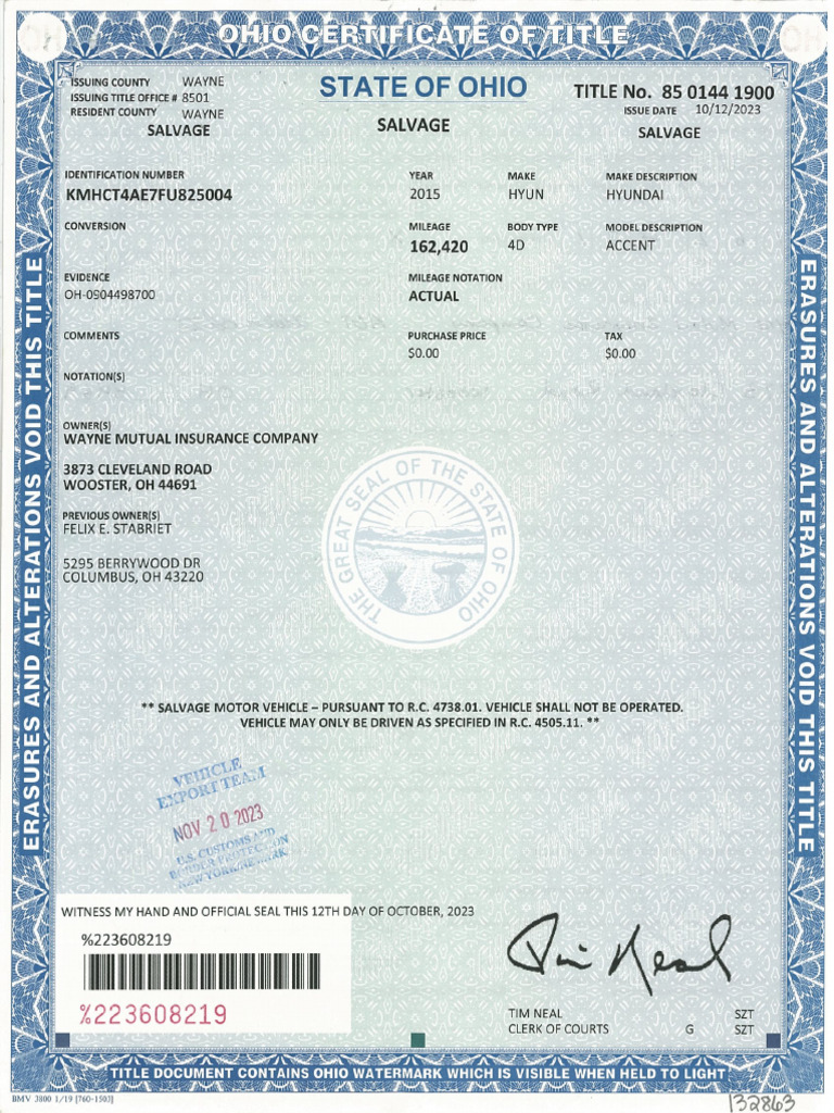 Ohio Certificate Title | PDF