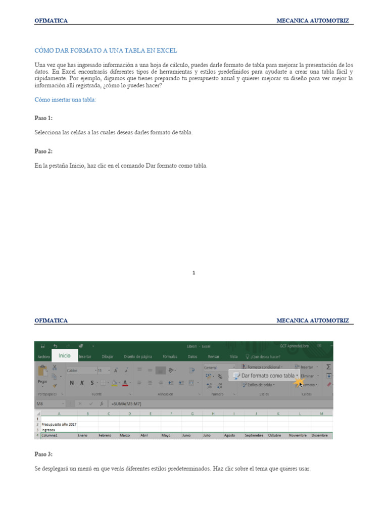 CÓMO DAR FORMATO A UNA TABLA EN EXCEL | PDF