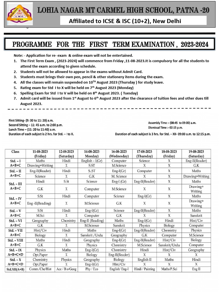 Exam Schedule LMC | PDF