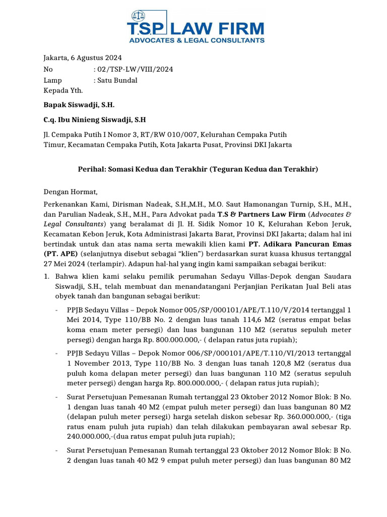 Somasi Kedua Dan Terakhir | PDF