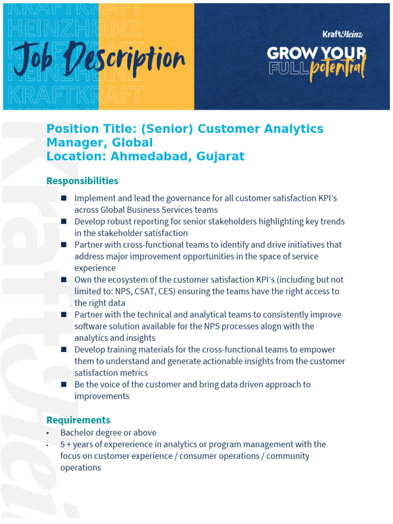 KHC JD - Global - Customer Analytics Manager | PDF