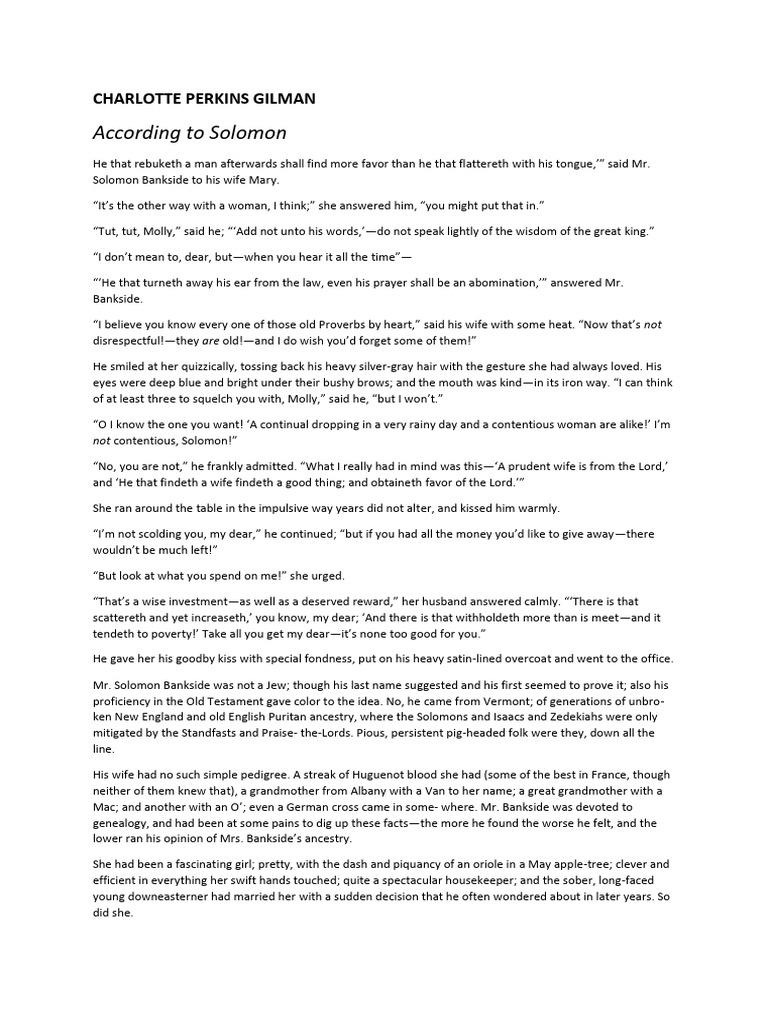 Charlotte Perkins Gilman - According To Solomon | PDF