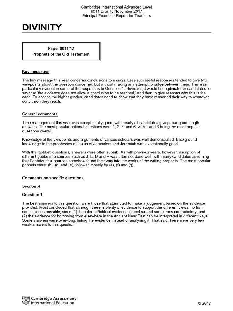 Divinity: Paper 9011/12 Prophets of The Old Testament | PDF