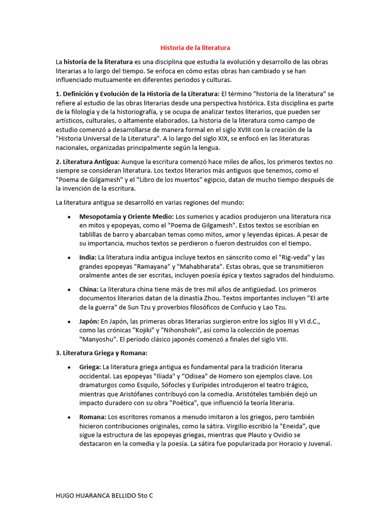 Historia de La Literatura Hugo 13-08-24 | PDF