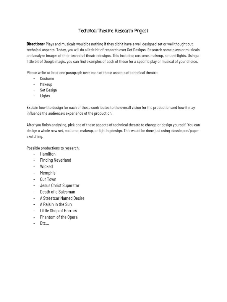 #3 Technical Theatre Research Project | PDF