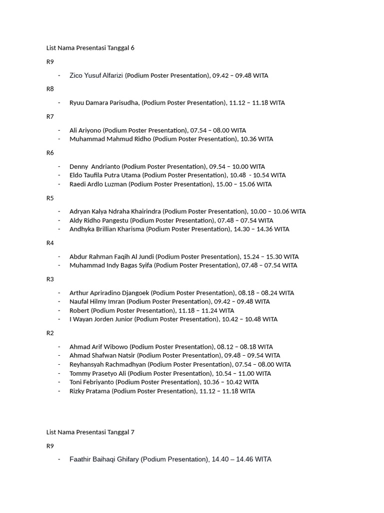 Jadwal Presentasi UAA | PDF