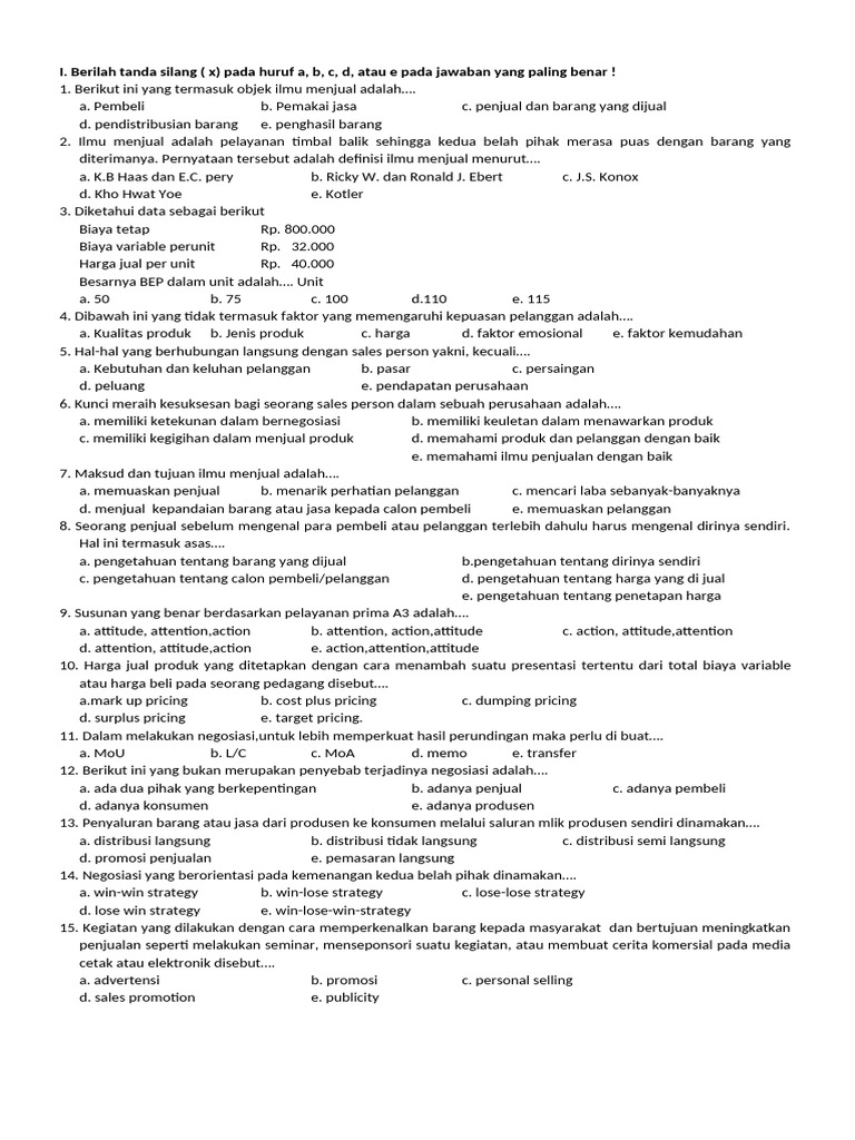 Soal Uas Kwu SMK | PDF