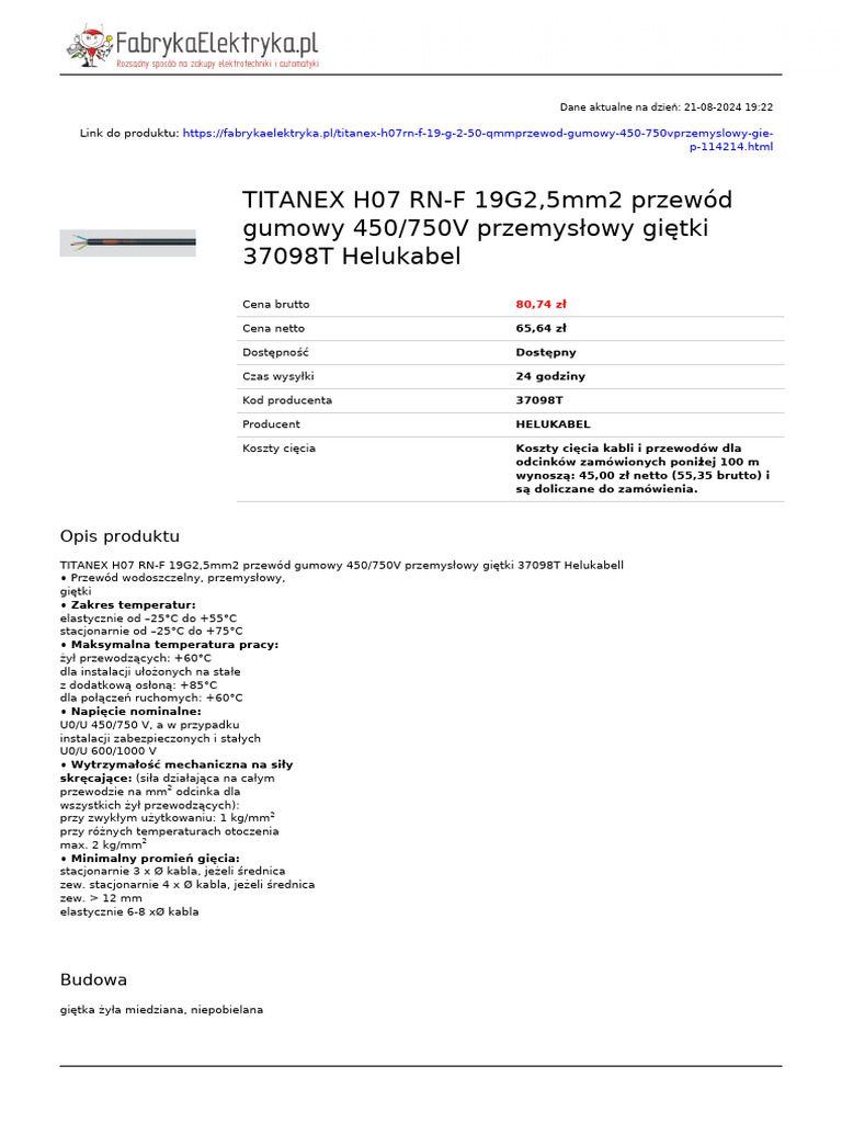 Titanex h07rn F 19 G 2 50 Qmmprzewod Gumowy 450 750vprzemyslowy Gie | PDF