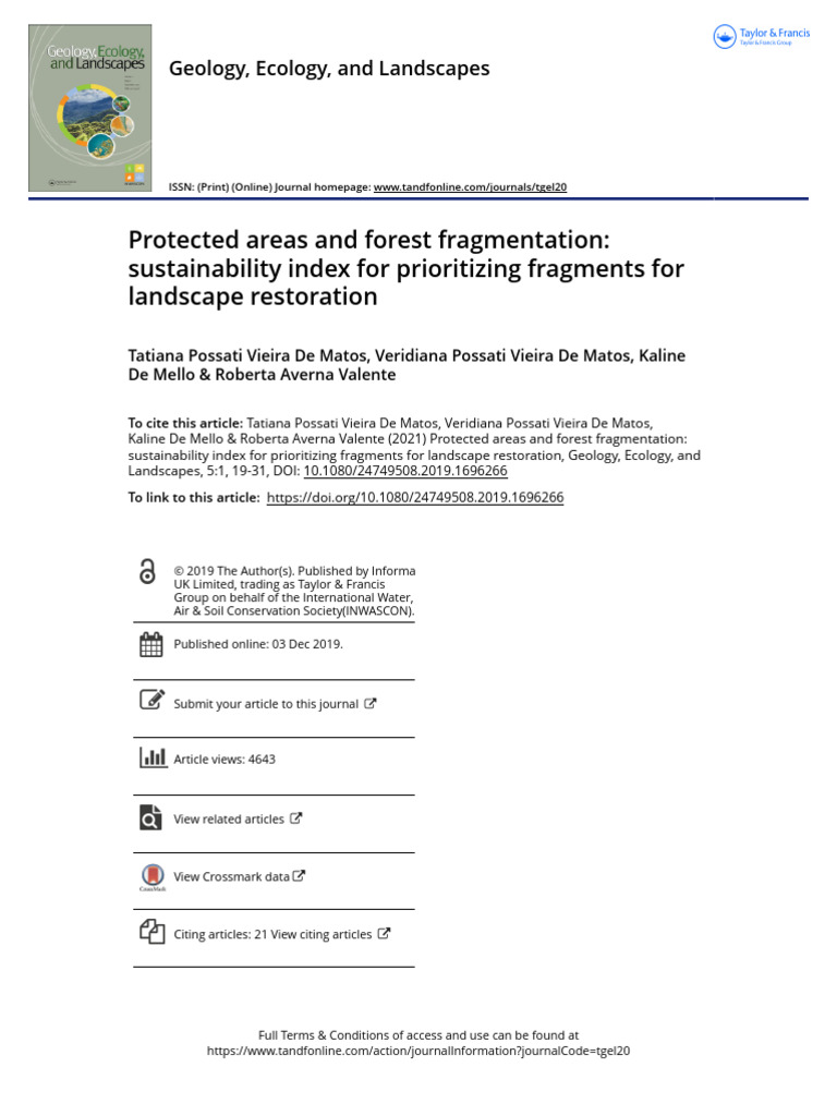 Protected Areas and Forest Fragmentation: Sustainability Index For ...