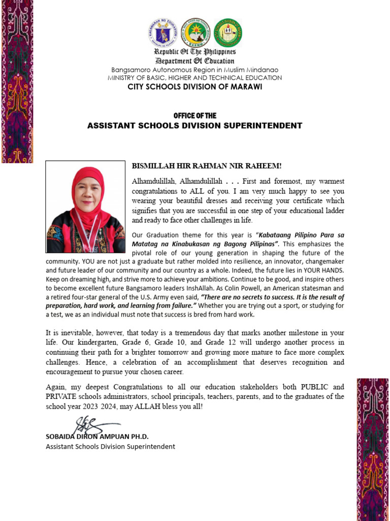 EDITED ASDS Message For Graduation 2024 | PDF