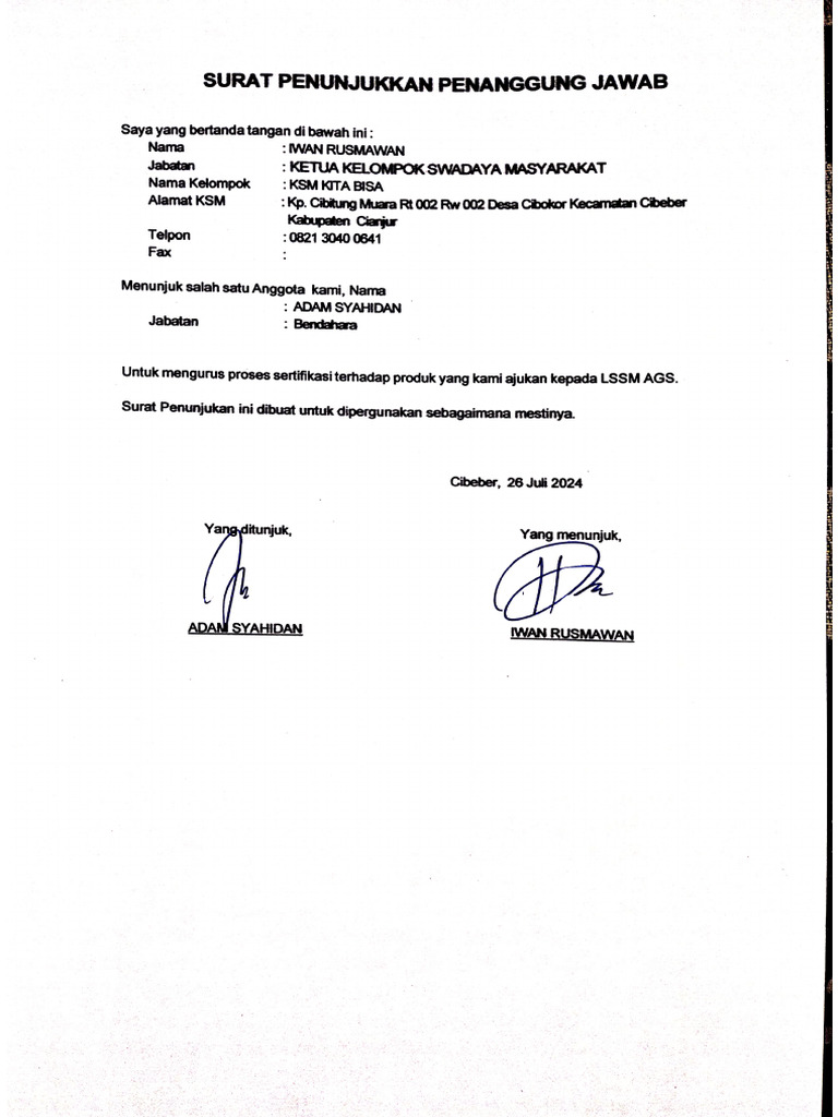 Surat Penunjukan Penanggung Jawab | PDF