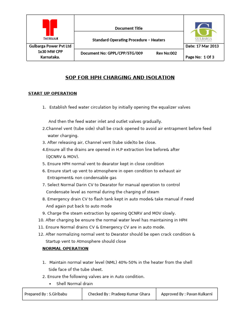 009.SOP-HP Heater | PDF