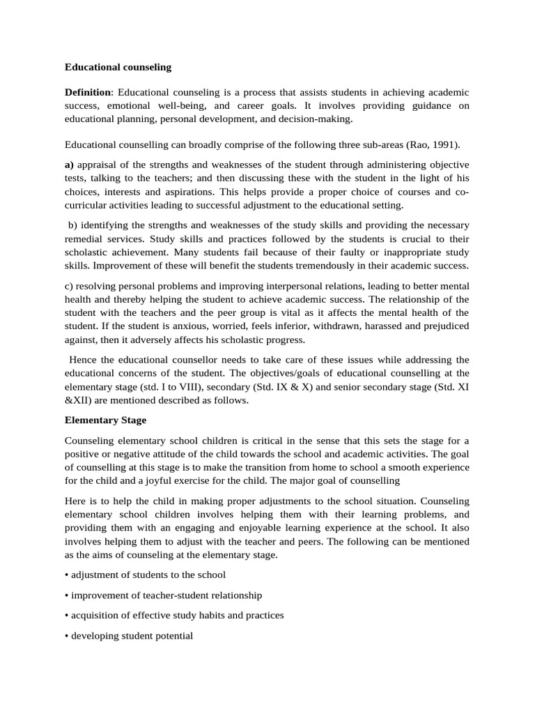 Detailed Notes Educational Counseling | PDF