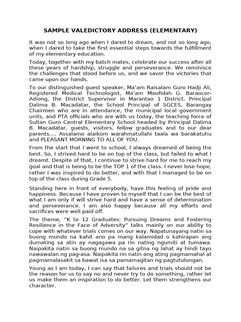 Sample Valedictory Address | PDF