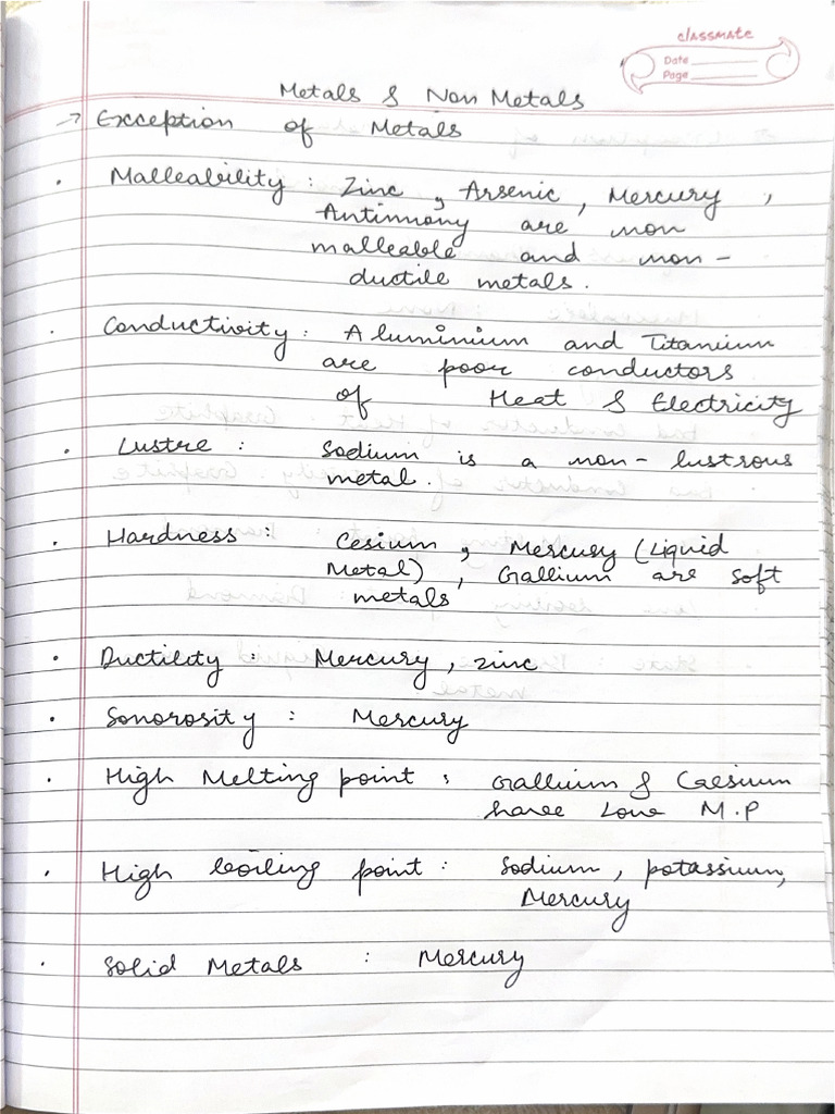 Exception of Metals and Non Metals | PDF