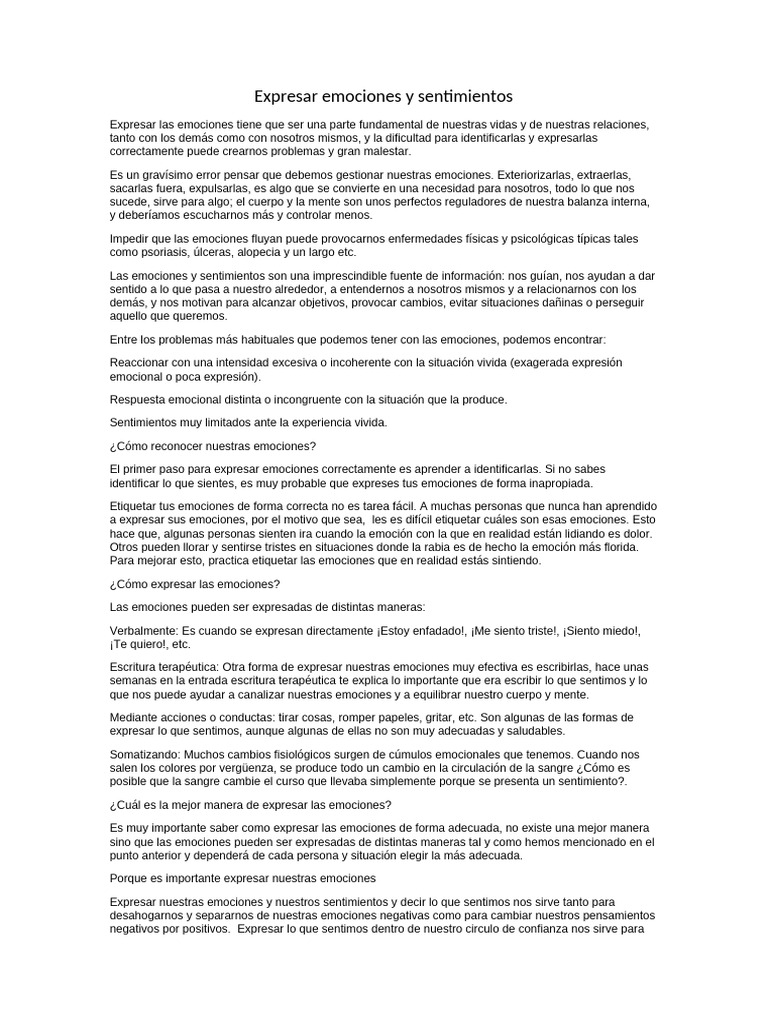 Expresar Emociones y Sentimientos | PDF