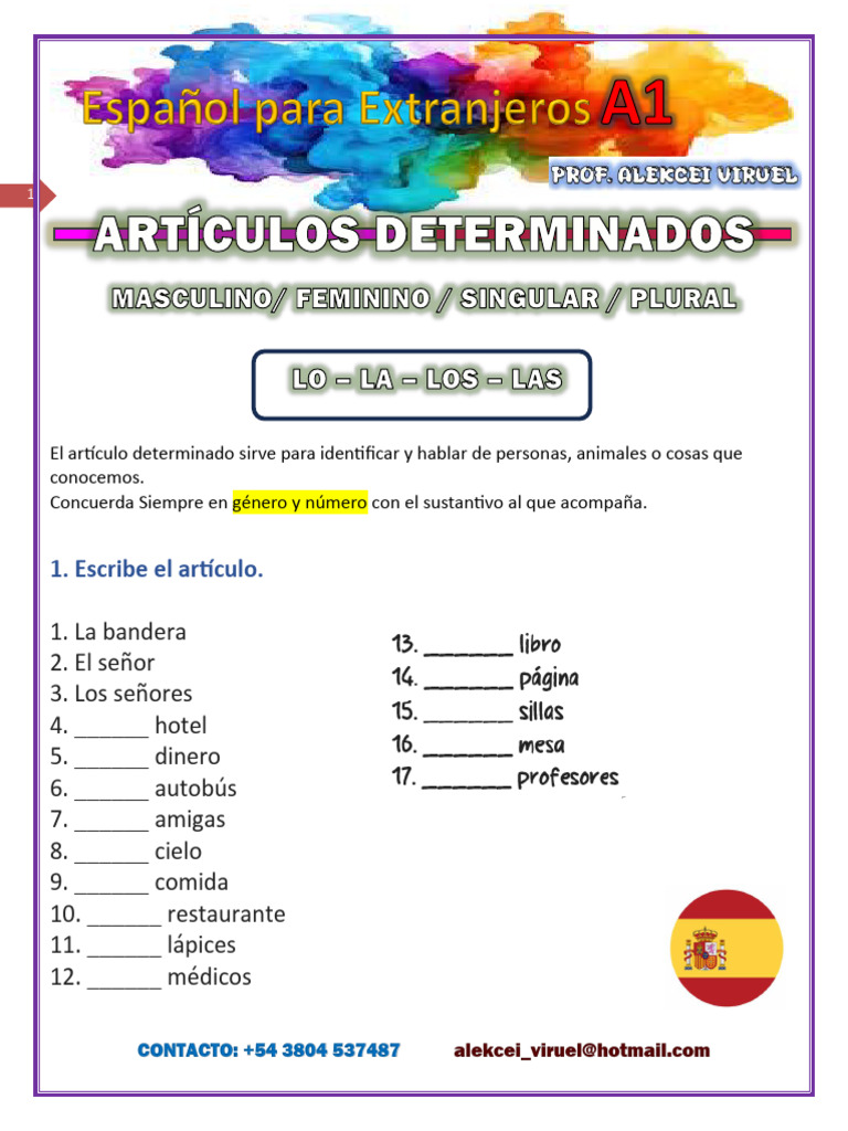 Aula 2 Articulos Determinados e Indeterminados - Genero y Numero | PDF