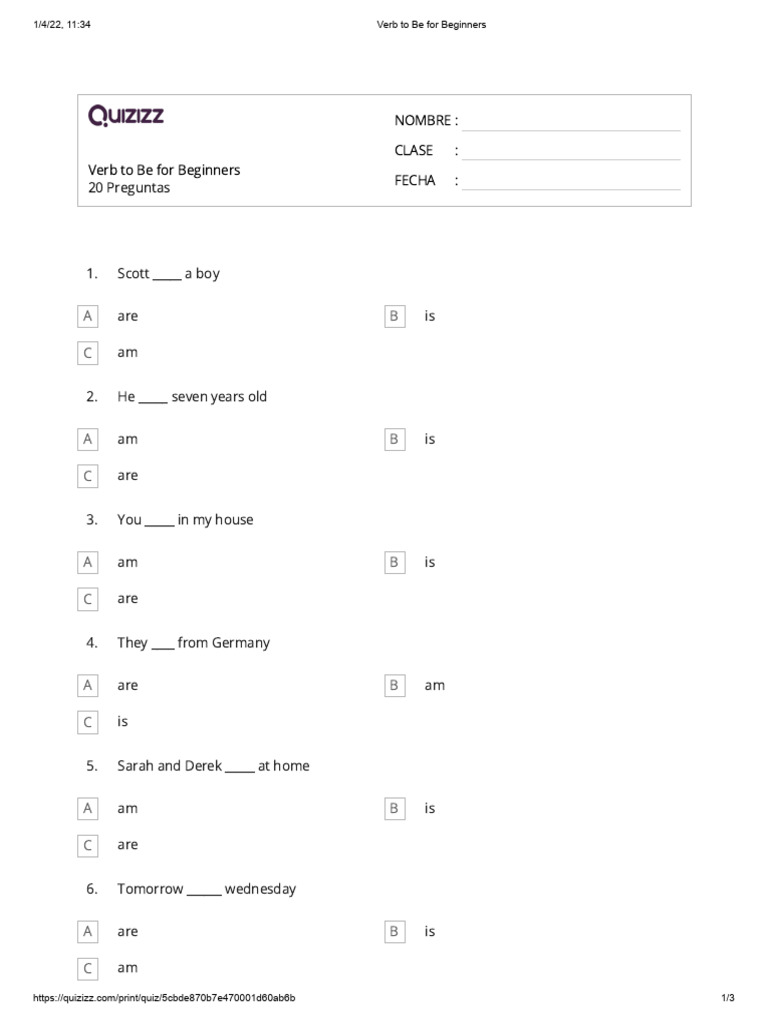 Verb to Be for Beginners | PDF