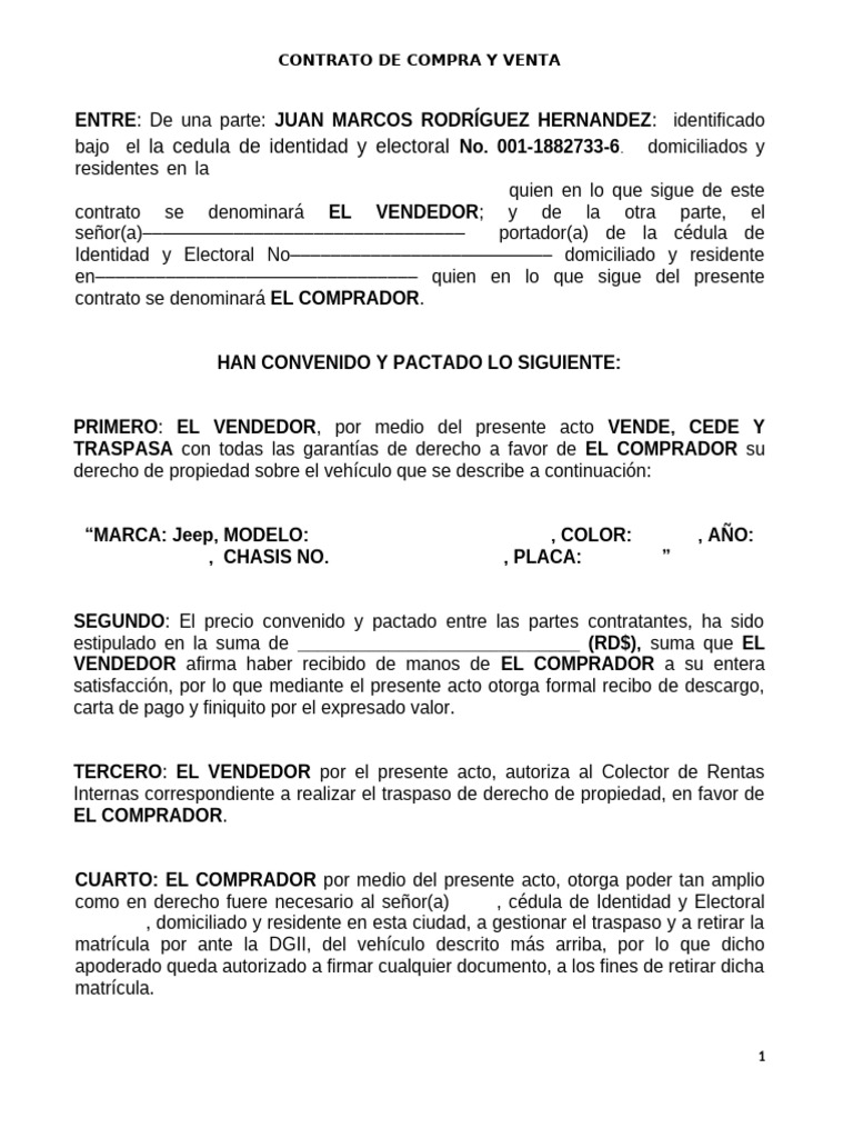 Contrato de Venta (Juan Marcos Hernadez) #2 | PDF