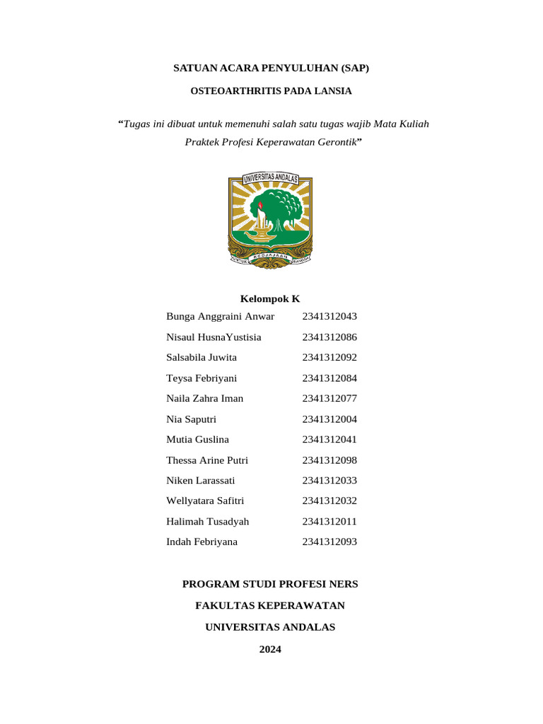 Sap Osteoarthritis Pada Lansia Kel K | PDF