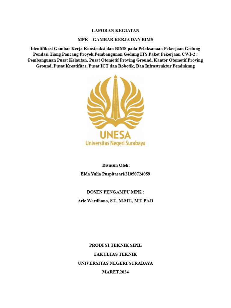 Mpk-Gambar Kerja Dan Bim - Elda Yulia Puspitasari - 21050724059 | PDF