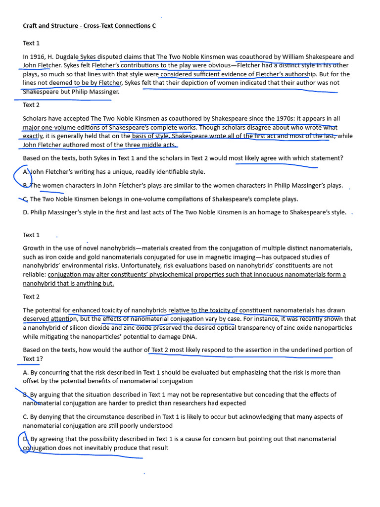 Cross-Text Connections C (17 Questions - 20 Minutes) | PDF