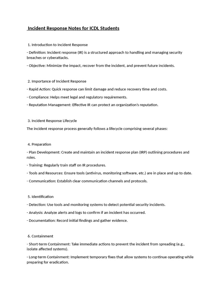 Incident Response Notes for ICDL Students | PDF