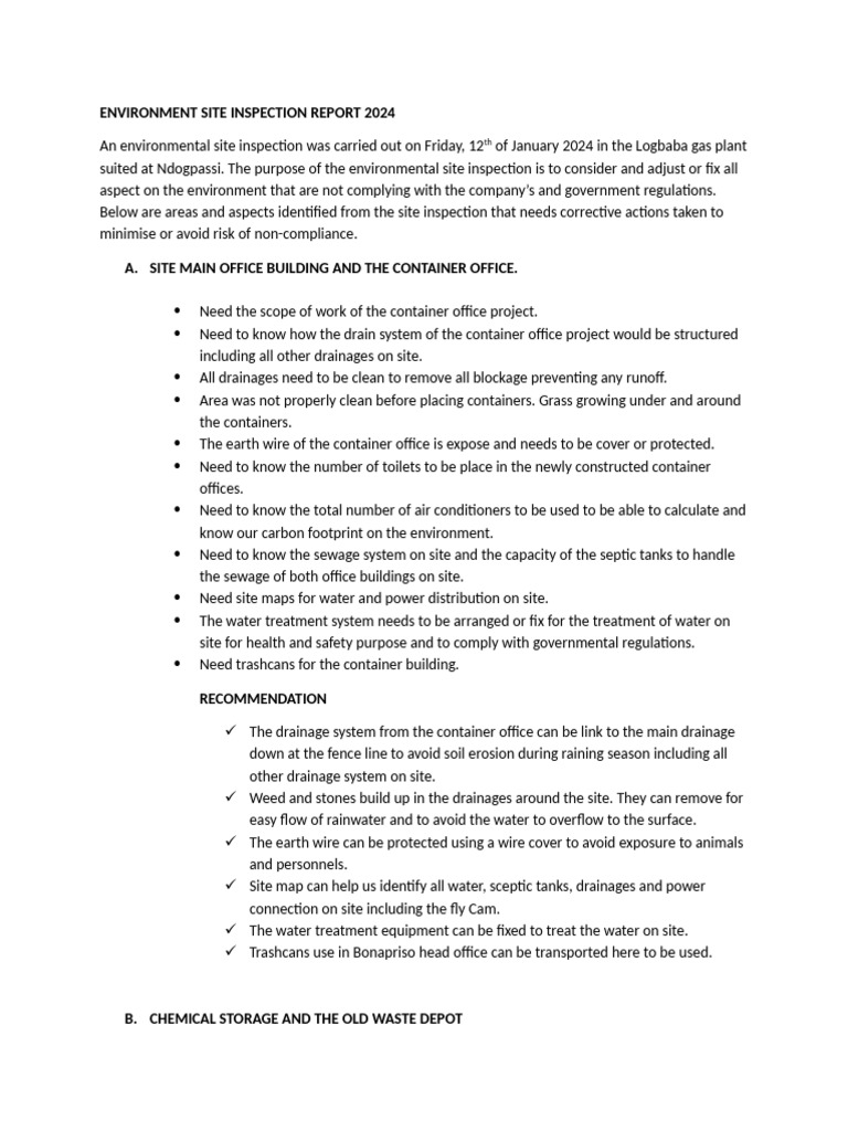 Environmentsite Inspection2024 | PDF