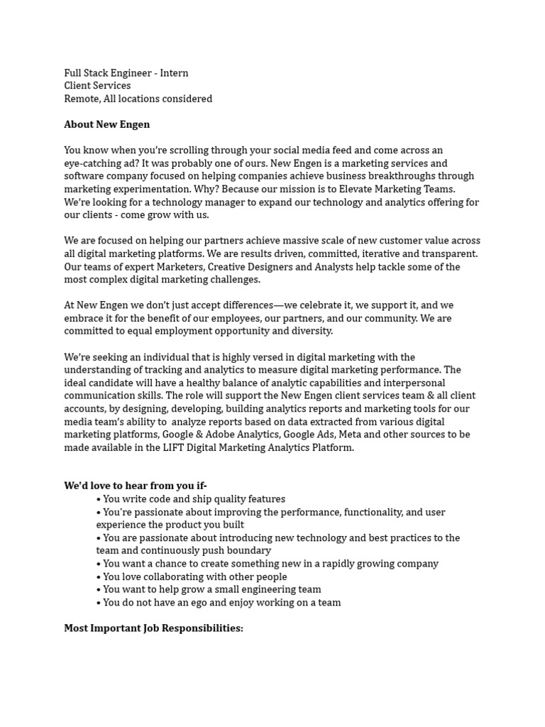 Full Stack Engineer Internshp | PDF