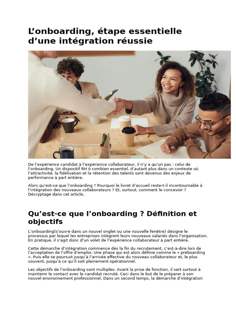 L'onboarding, Étape Essentielle D'une Intégration Réussie | PDF