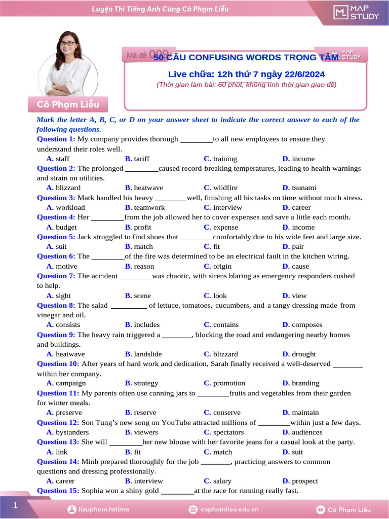 50 Câu Confusing Words | PDF