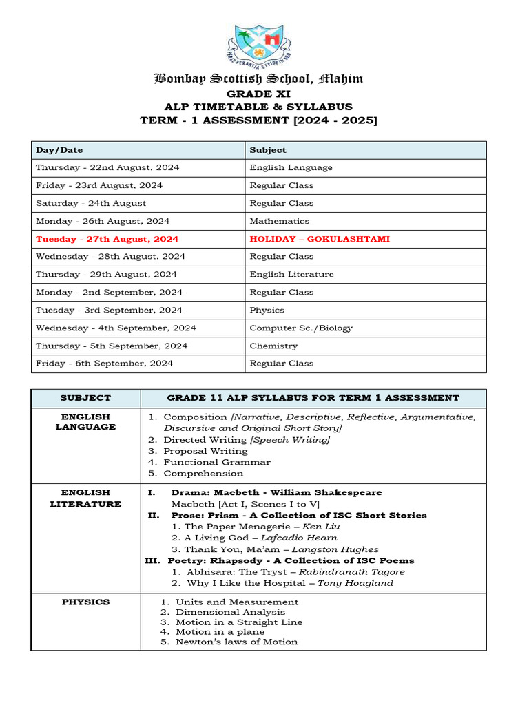 Grade 11 Timetable & Syllabus-3 | PDF