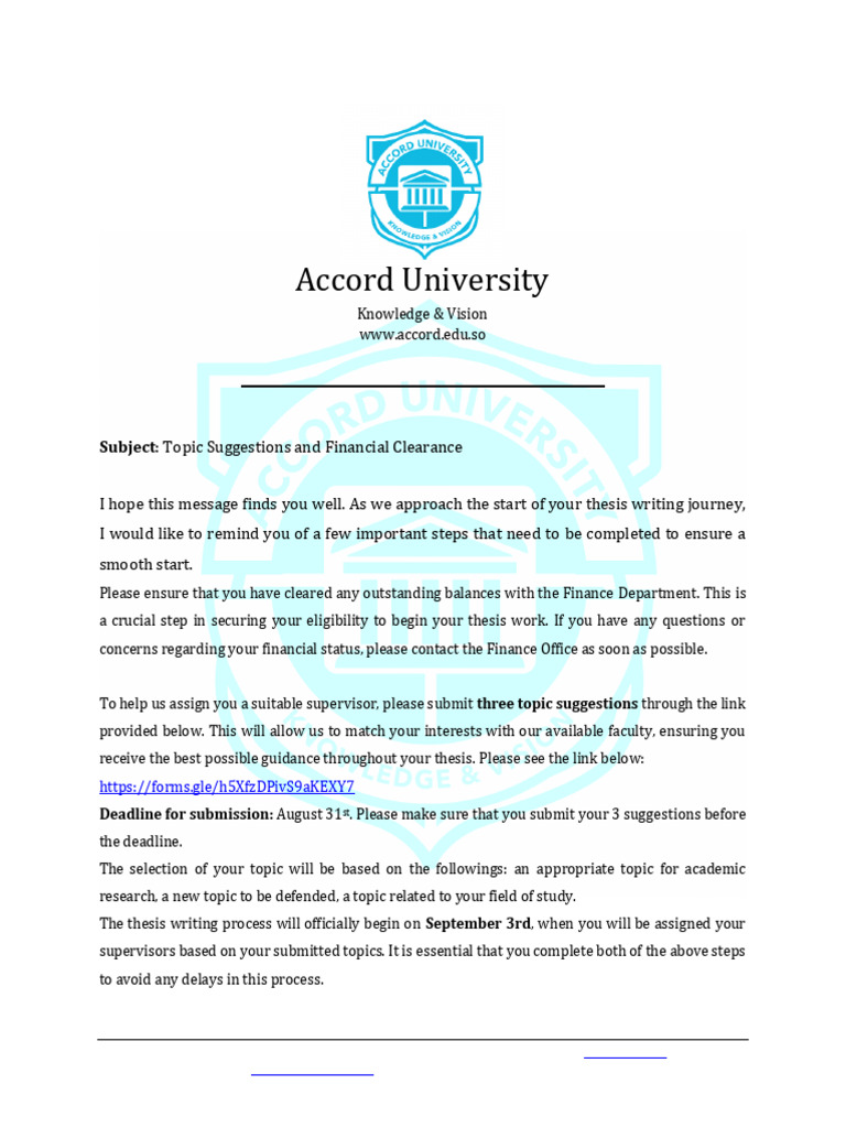 Topic Selection Notice Letter (Intake 1 2024) | PDF