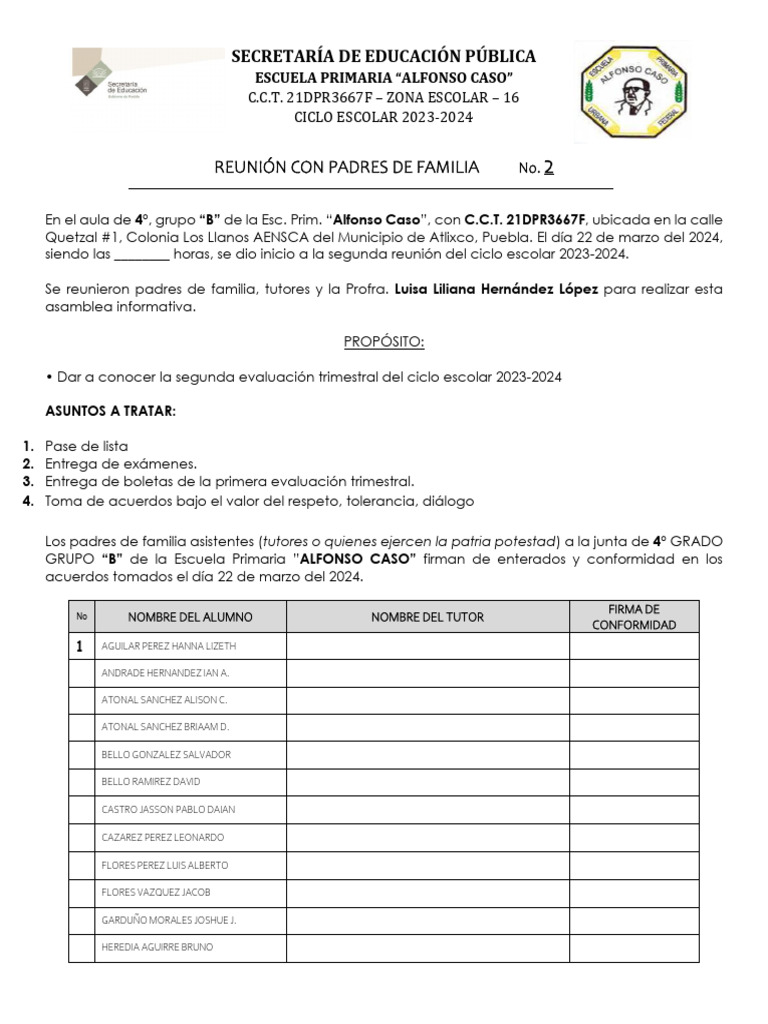 Reunión Con Padres de Familia 2 | PDF