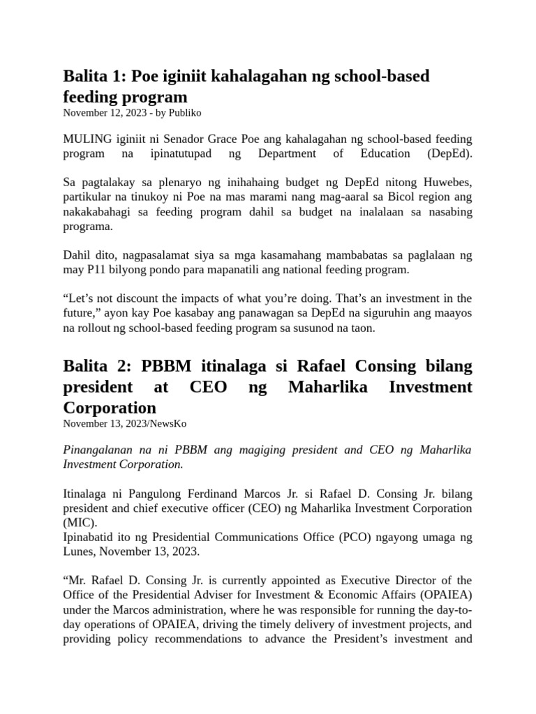 Balita 1 | PDF