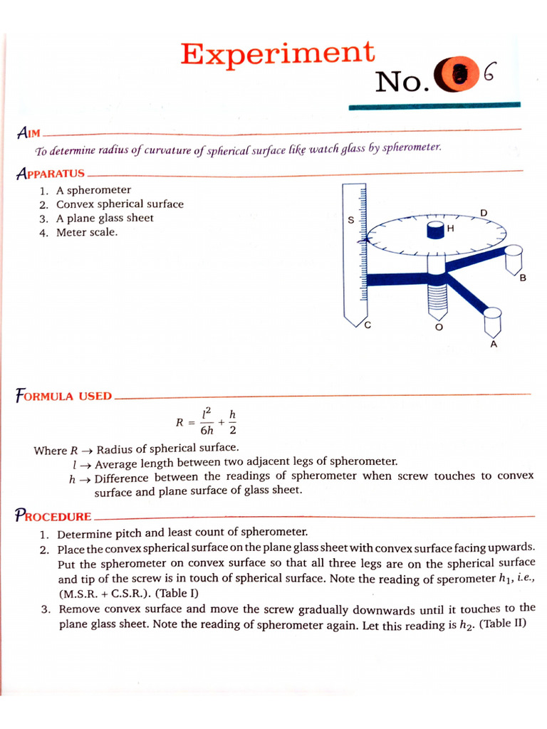 Experiment - 06 Spherometer | PDF