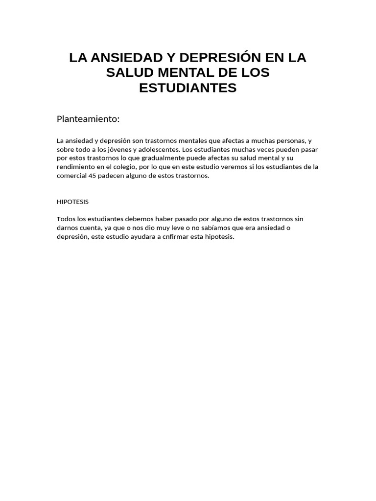 La Ansiedad y Depresión en La Salud Mental de Los | PDF