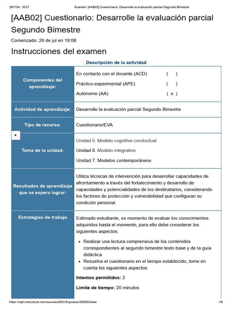 Examen - (AAB02) Cuestionario - Desarrolle La Evaluación Parcial Segundo Bimestre | PDF